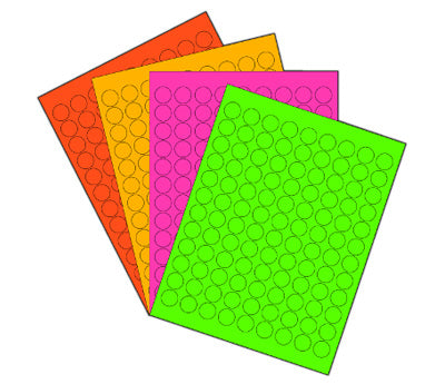 25 Sheets of Bright 3/4" Neon Dot Labels for Laser/ Inkjet Printers
