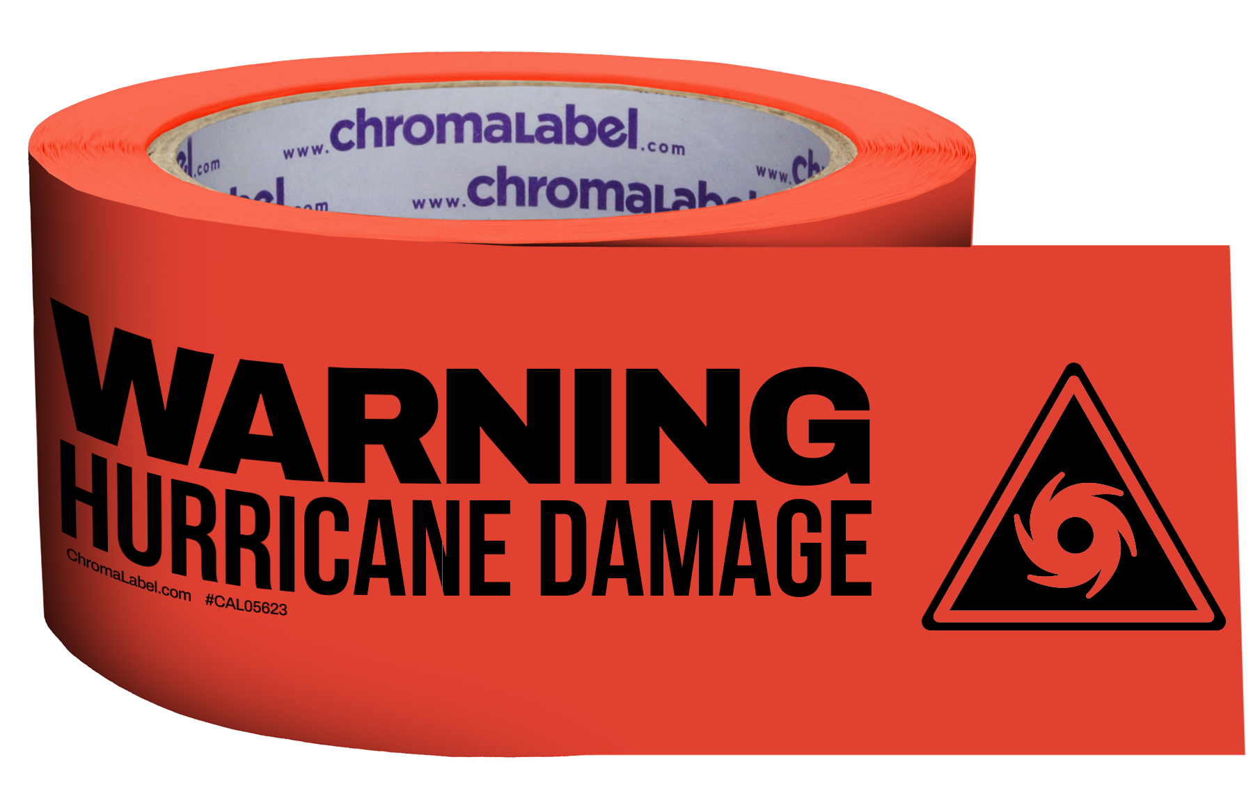 "Warning Hurricane Damage" Imprinted 2" PVC Tape: 55 yds | ChromaLabel