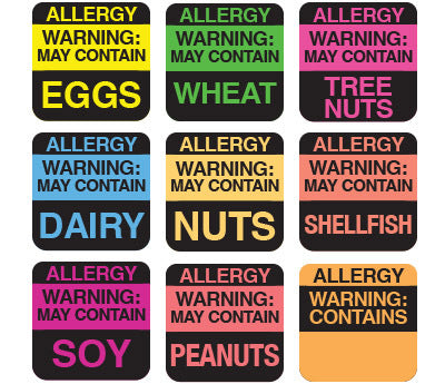 1 x 1 inch Square Allergy Warning Stickers | 1,000/PACK