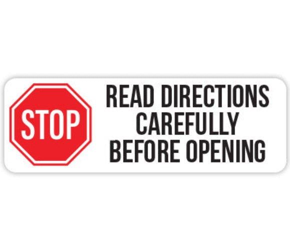 1" x 3" "Stop Read Directions Before Opening" Rectangle Labels: 250/Ro