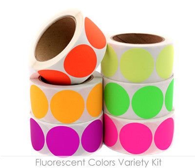 Assorted 2" Fluorescent Dot Sticker Variety Kit- 6 Colors, 3000 Labels
