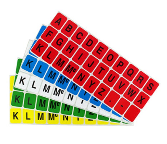 A-Z Alphabet Label Stickers in 5 Color Variety Pack 1" x 3/4" Squares